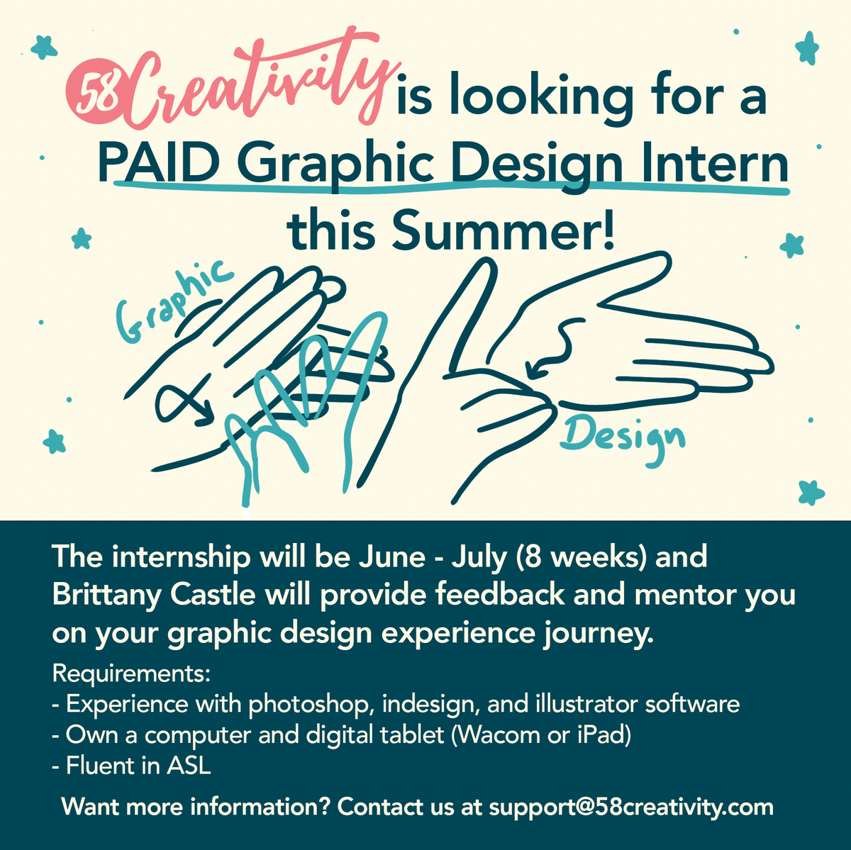 58 Creativity is looking for a PAID graphic design intern this Summer!