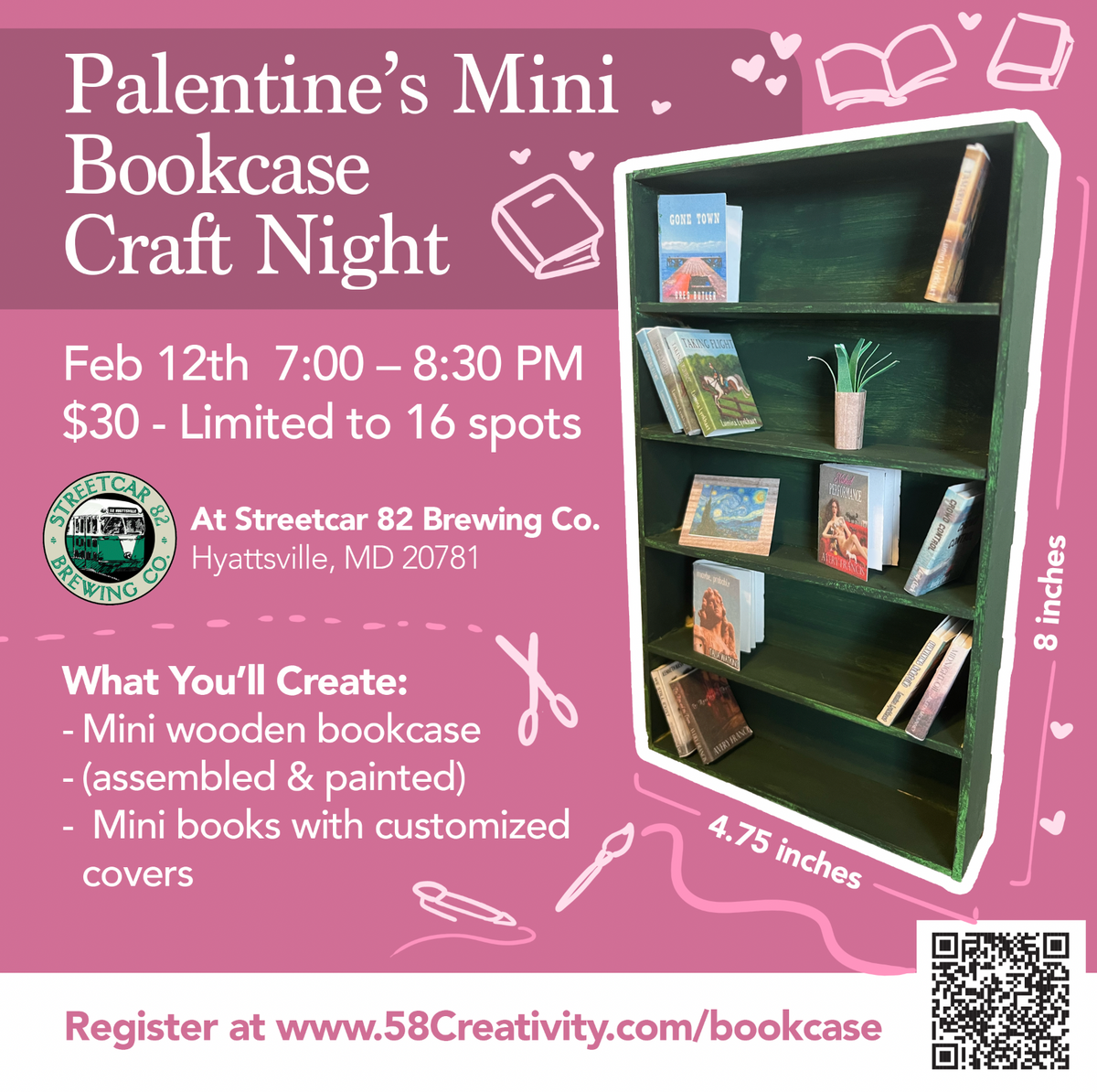 Palentine’s Mini Bookcase Craft Night – 58 Creativity